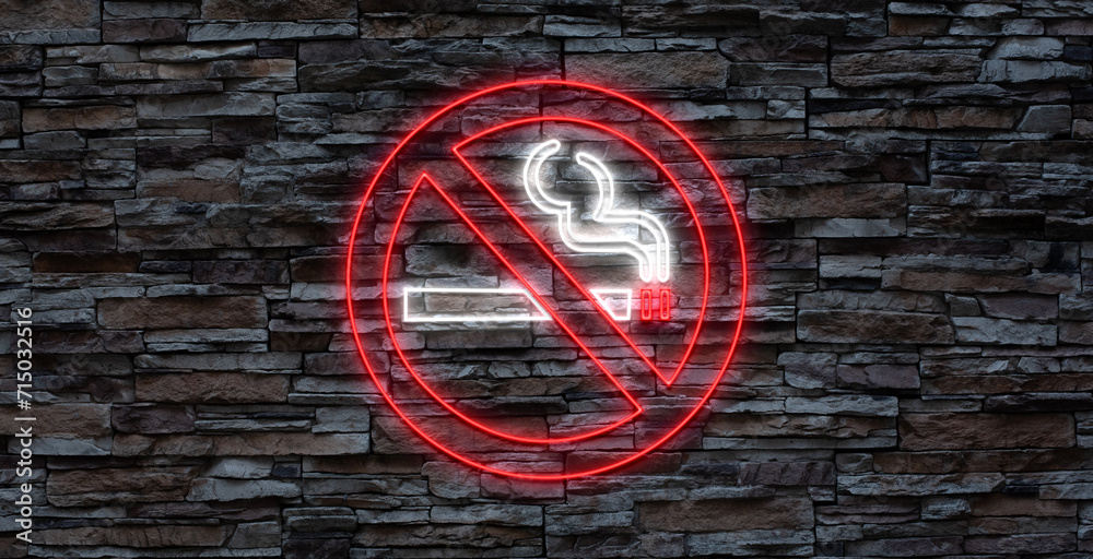 No smoking. Colorful neon sign with prohibition of smoking. Circle with ...