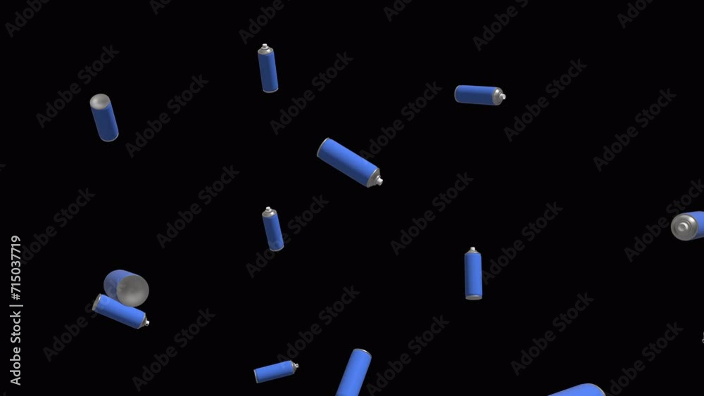 Spray paint cans background. Falling sky blue spray cans over alpha ...