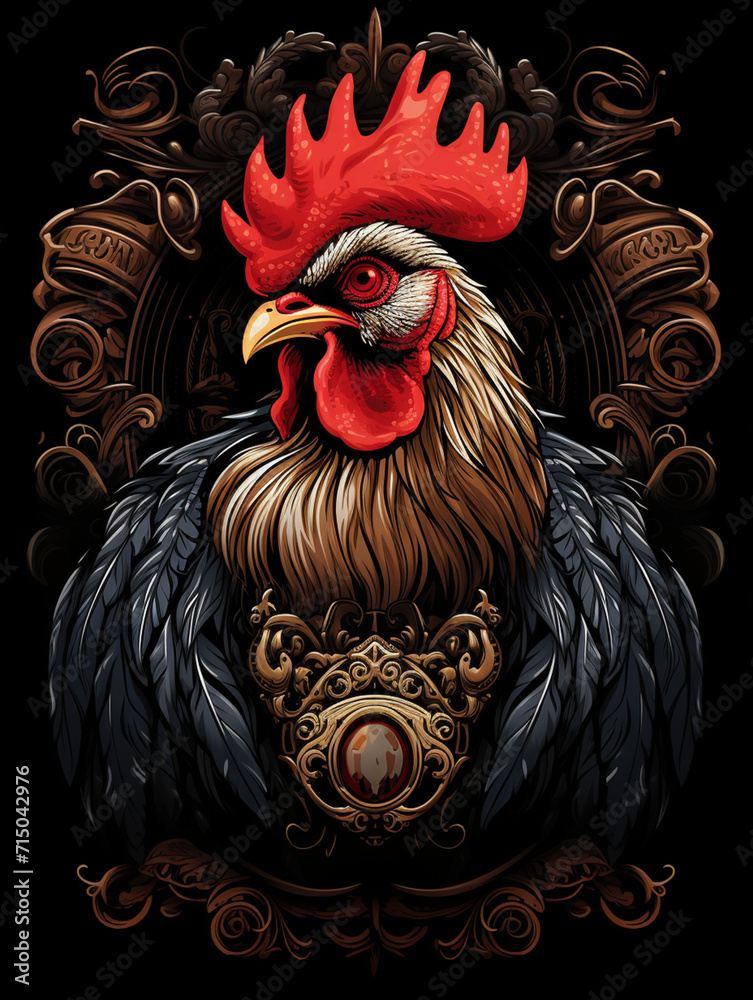 T-shirt design, Illustration of a rooster with a crown exuding ...