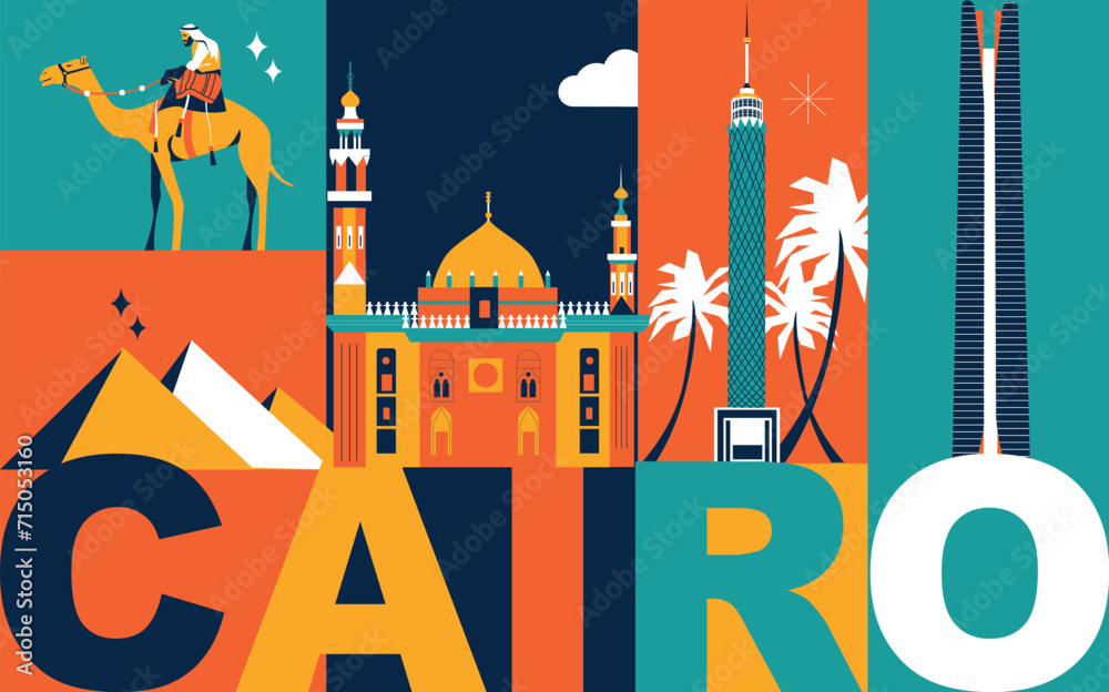 Typography word Cairo branding technology concept. Collection of flat ...