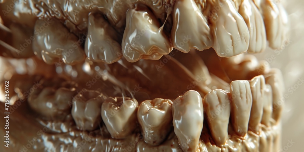 A detailed close-up of a tooth with a noticeable gap where a tooth is ...