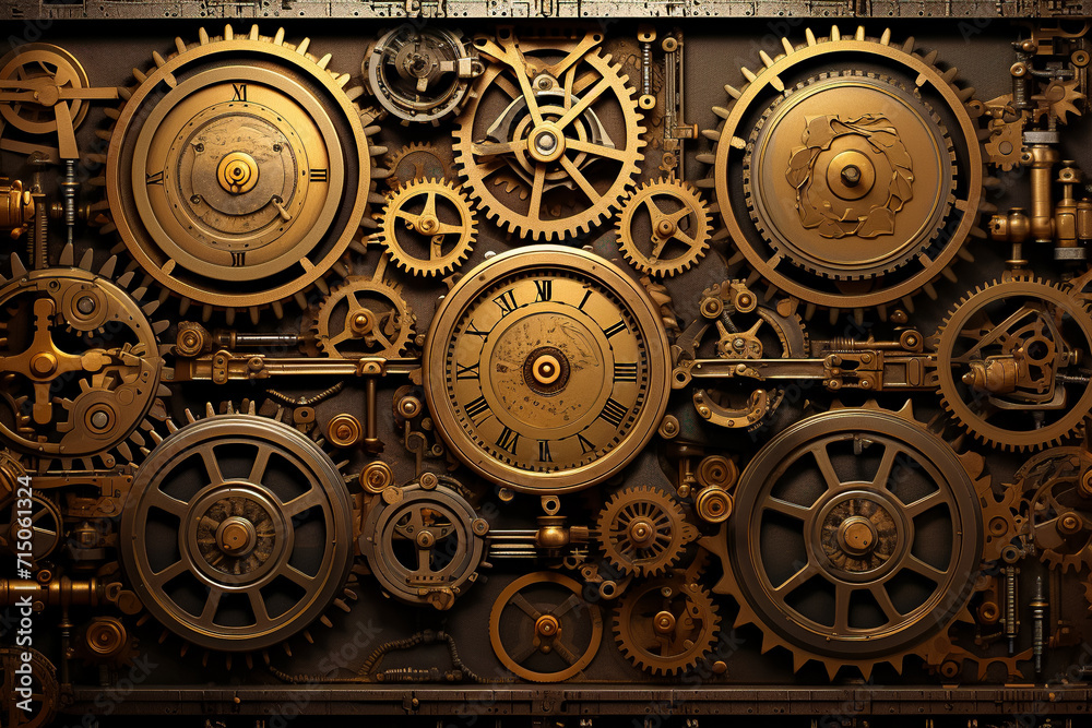 steampunk-inspired wallpaper with gears and clockwork mechanisms Stock Illustration | Adobe Stock