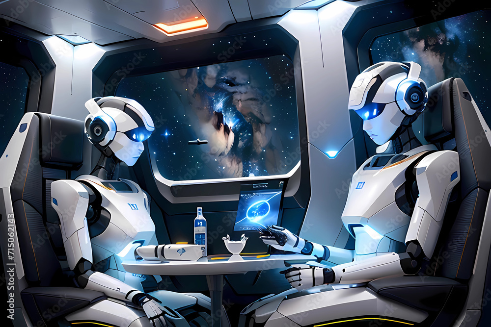 Robots and artificial intelligence of the future. Spaceship interior ...