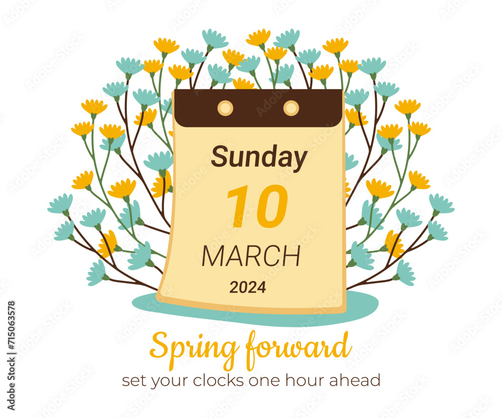 March 2024 calendar for Spring Forward poster. Graphic vector schedule ...