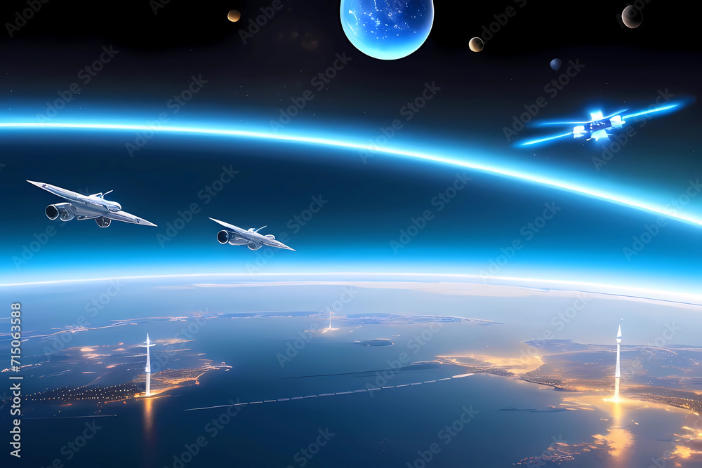 Robots and artificial intelligence of the future. Spaceship interior ...