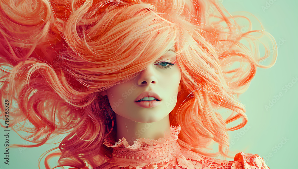 A bold and vibrant woman with a pink hairpiece stands confidently, her ...