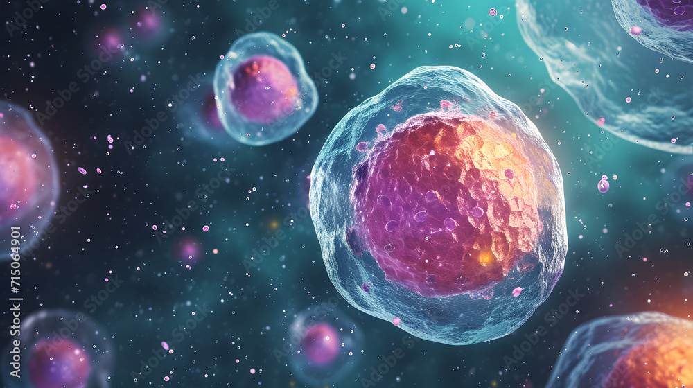 Human (animal) cell under microscope. 3d illustration Stock ...