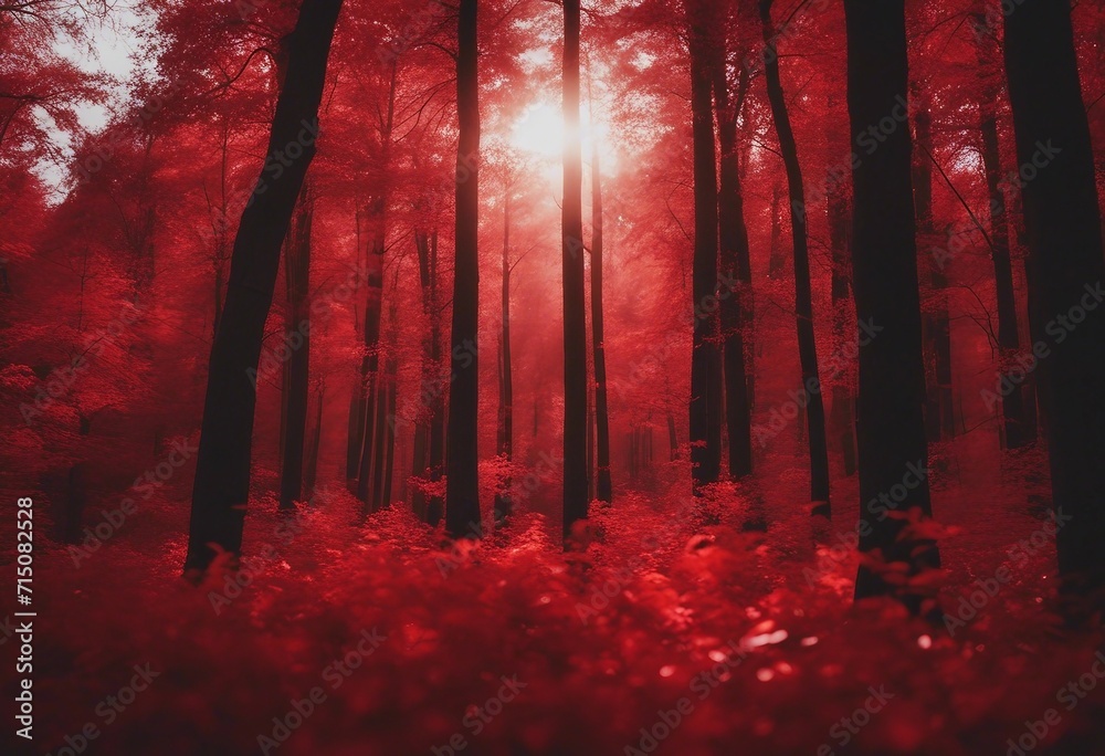 Forest With Trees In Red Effect HD Red Aesthetic Wallpapers Creepy neon ...