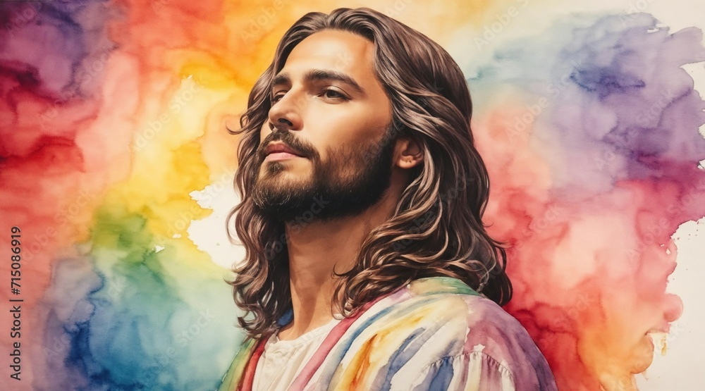 Colorful watercolor painting of Jesus Christ. Colorful easter ...