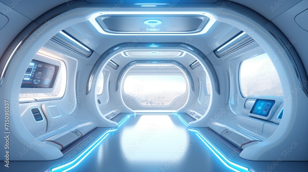 Futuristic spacecraft interior in a minimalist style. Concept of space ...
