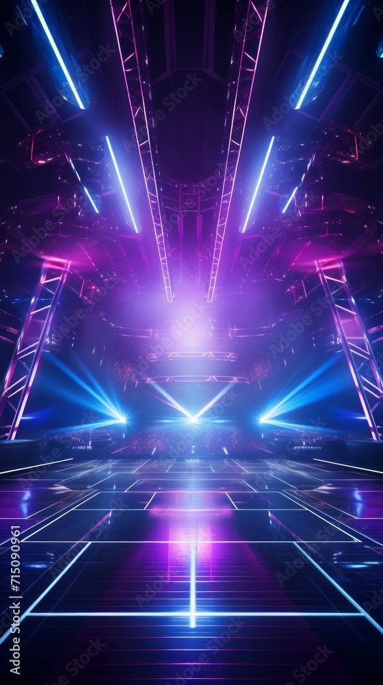 Modern futuristic concert stage with dynamic neon blue purple ...
