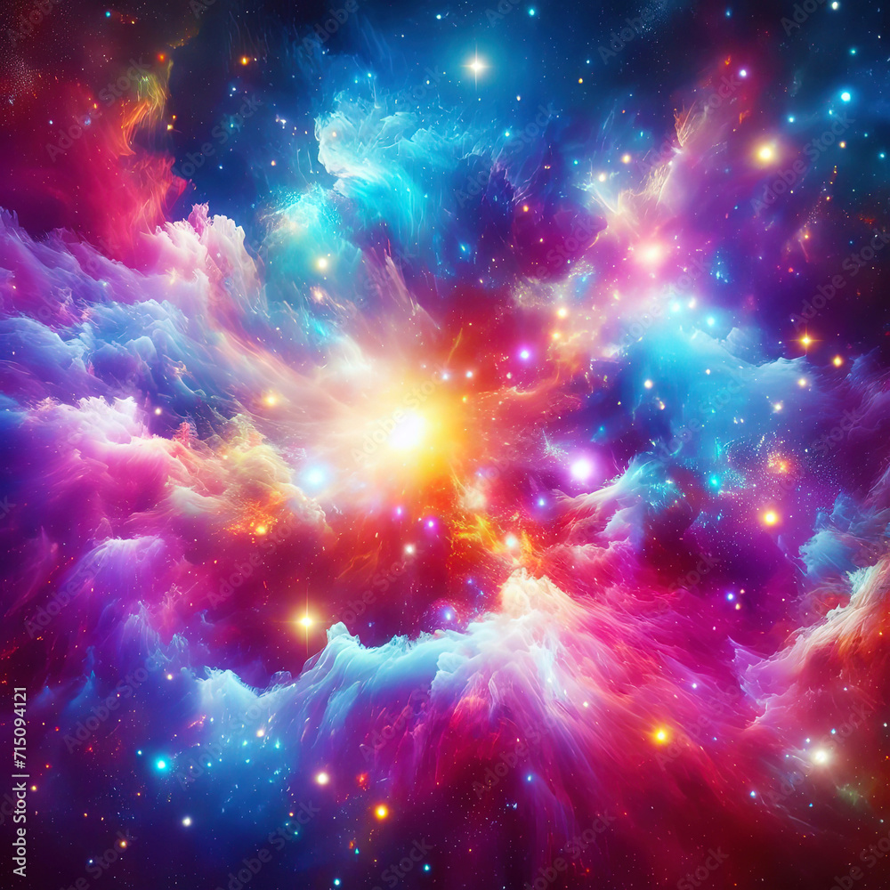 Cosmic landscape with a colorful star field. Blue, red, purple, and ...