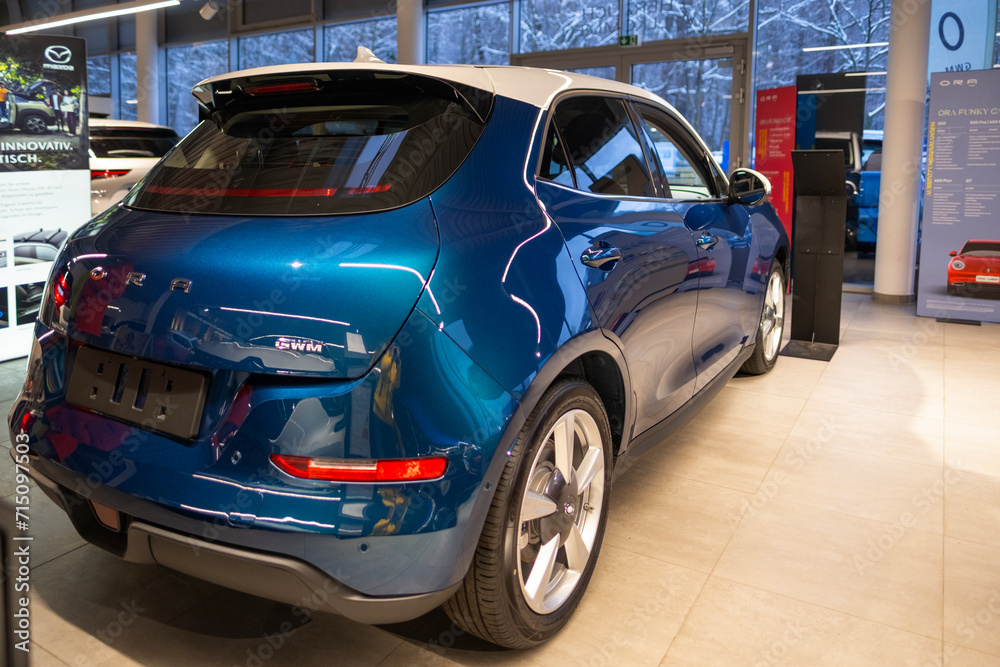 electric car GWM ORA 03 blue metallic in showroom, Funky Cat EV Great ...