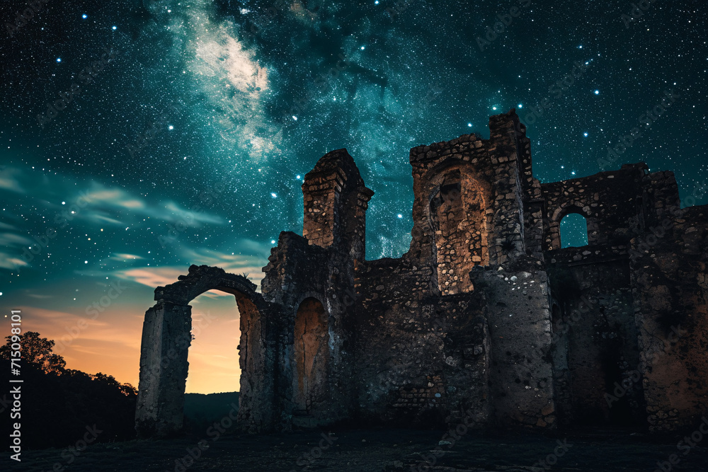 Medieval ruins under the Milky Way. Nighttime astrophotography for ...