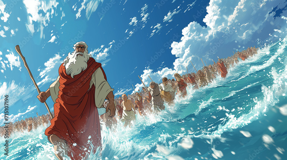 Moses looks serious and kind. His look reflects a deep seriousness ...