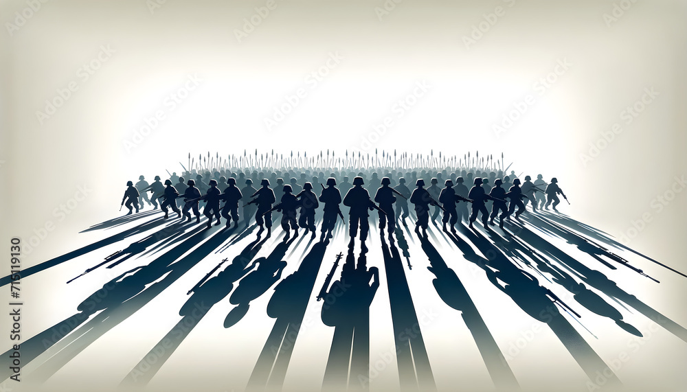 Majestic Soldiers Marching in Formation, Bold Silhouettes with Guns ...