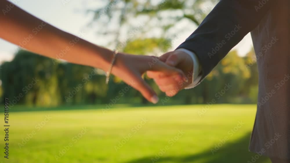 Wedding couple holding hands and walk. shot in slow motion Stock Video ...
