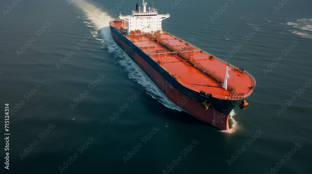 Drone view of oil tanker merchant vessel transiting through ocean ...