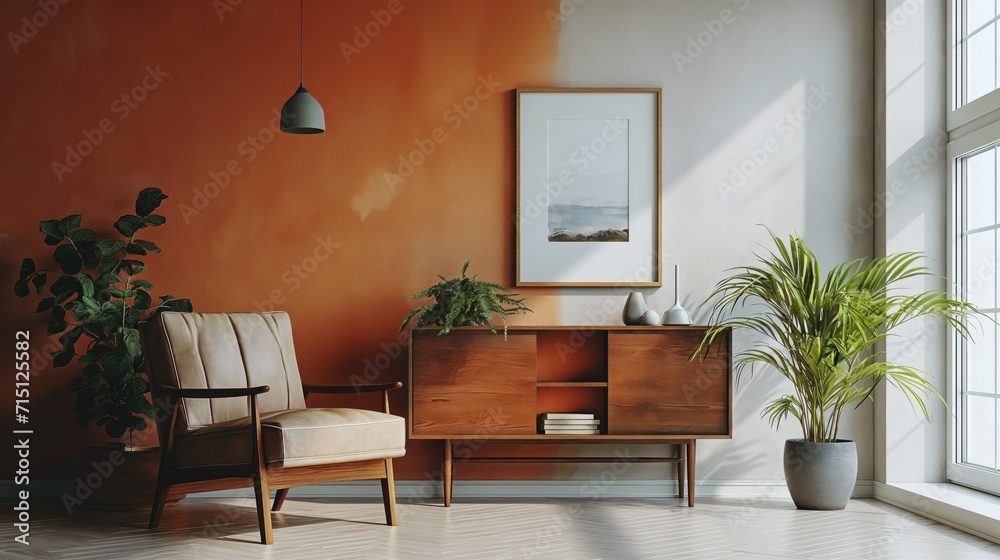 Uma sala de estar para descanso com paleta terroso marrom, possui ...