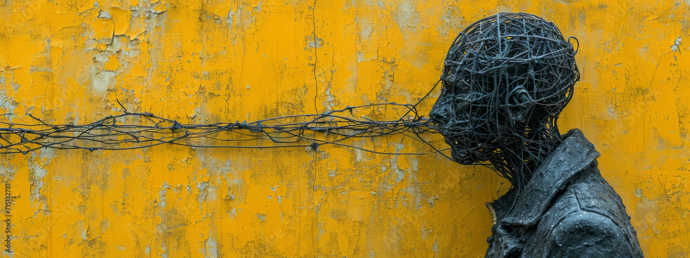 Statue of Person With Barbed Wire Head, Symbol of Power and Restraint ...