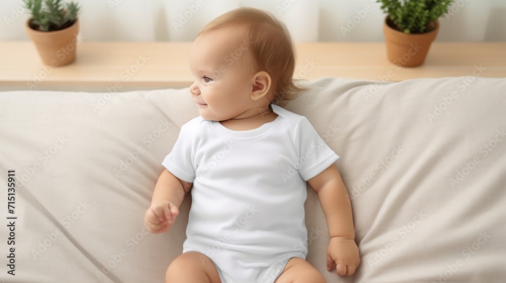 Newborn baby in a white suit. Neural network AI generated art Stock ...