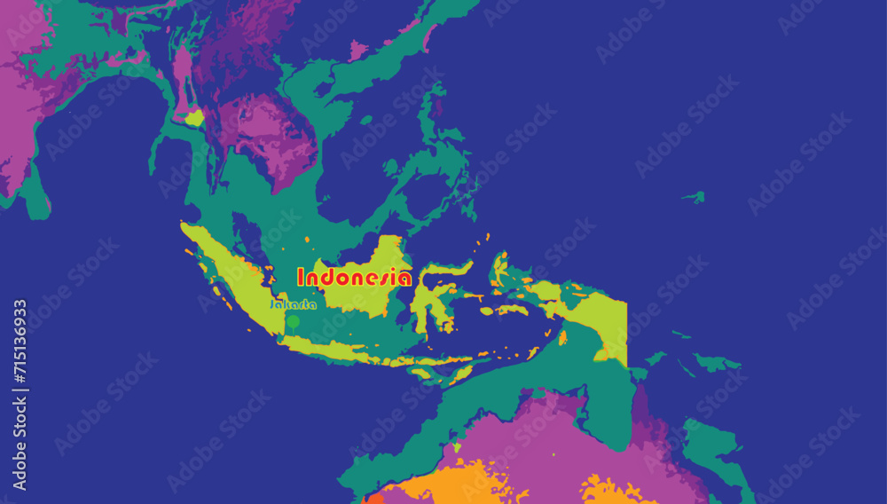 Indonesia map and its capital city Jakarta on the world background ...