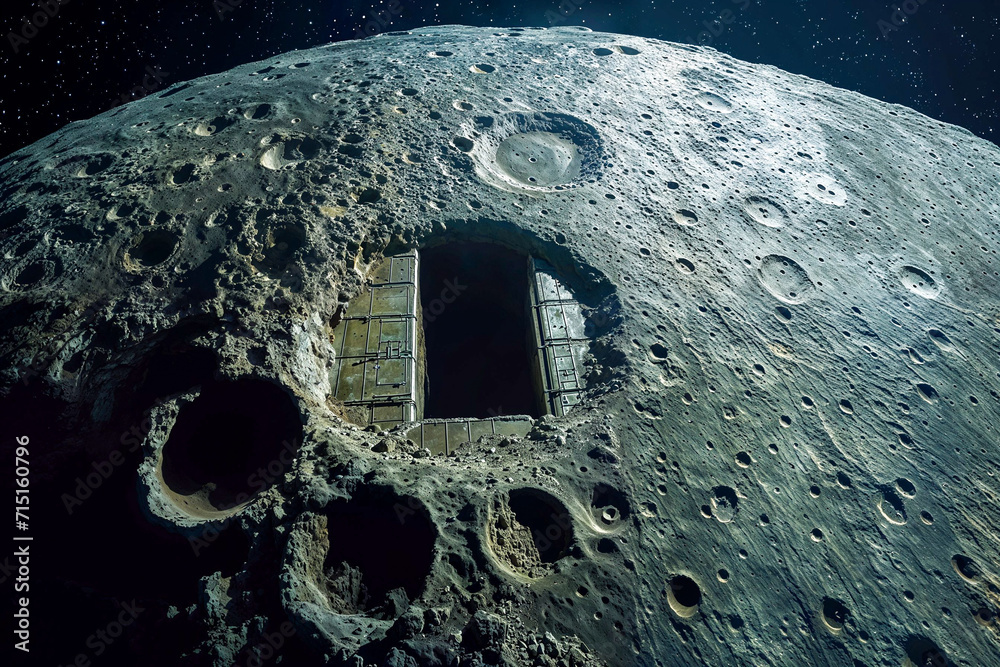 Secret hidden dock entrance door panel in moon, hollow moon theory ...