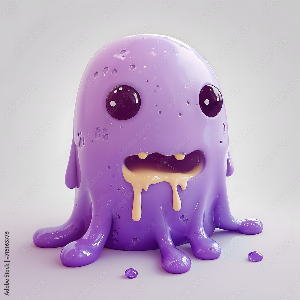 Cartoonish 3D image of a cute purple colored slime creature with a ...