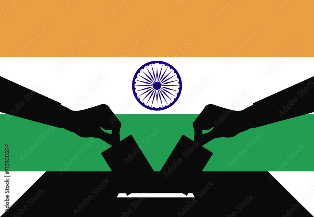 Vector India voting scene: two hands casting ballots into a voting box ...