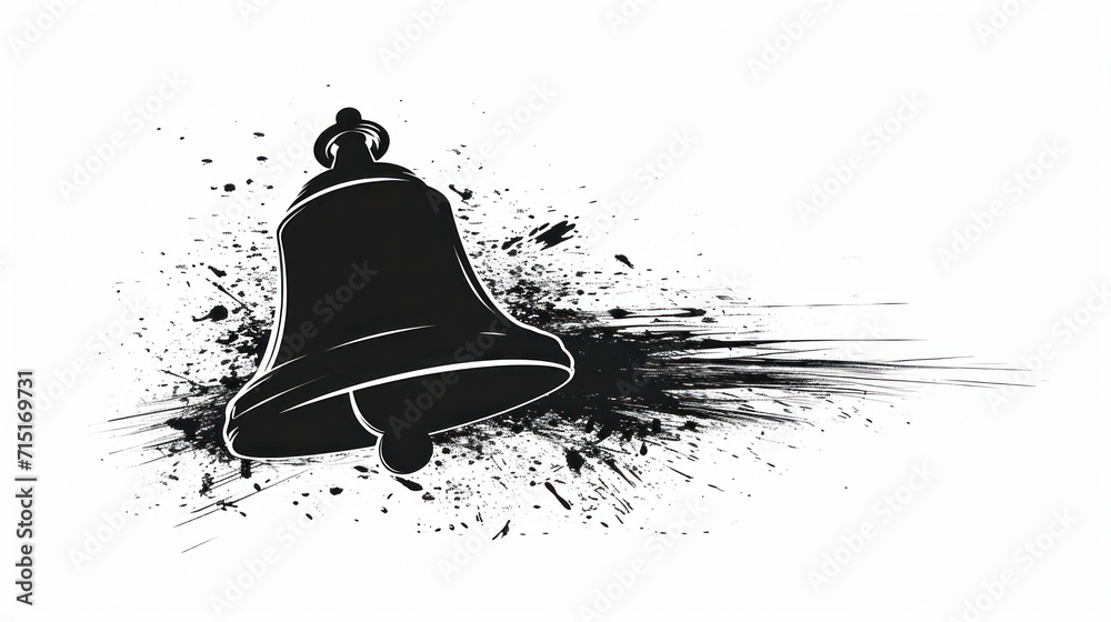 A stark black and white bell, splashed with ink, represents freedom and ...