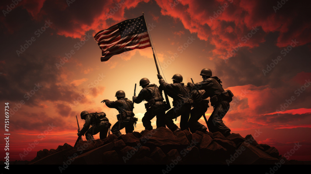 The iconic image of soldiers raising the American flag is silhouetted ... The iconic image of soldiers raising the American flag is silhouetted ...