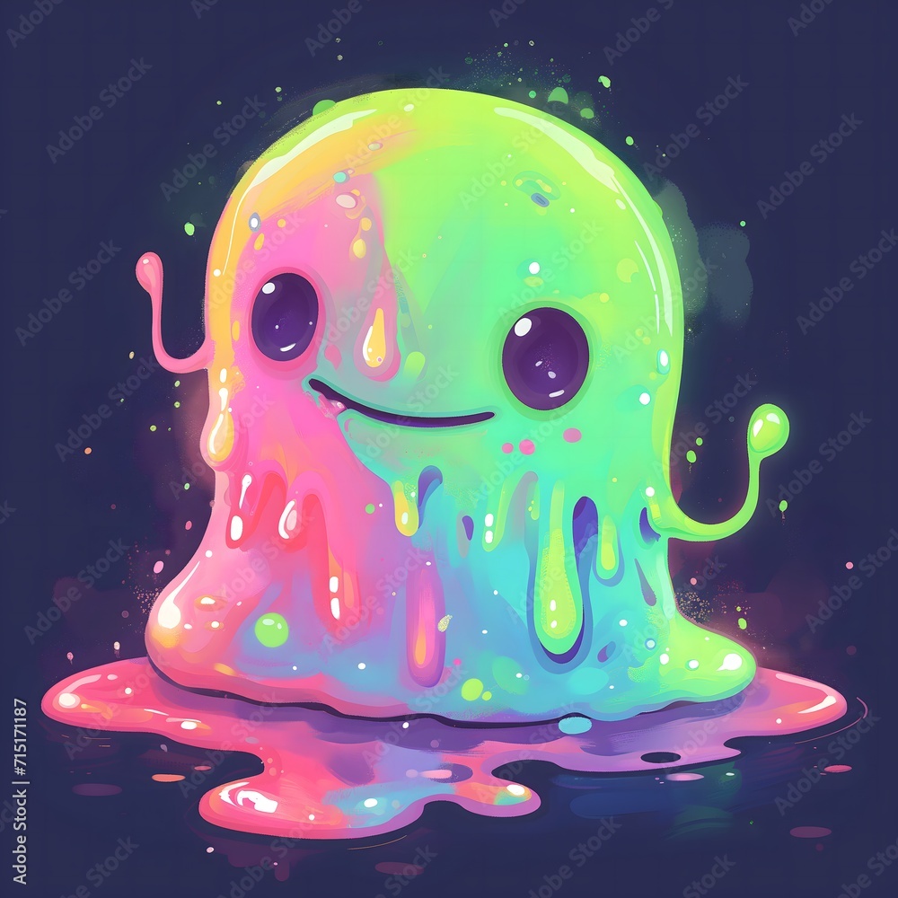 Cartoonish drawing of a cute colored slime creature smiling on a ...