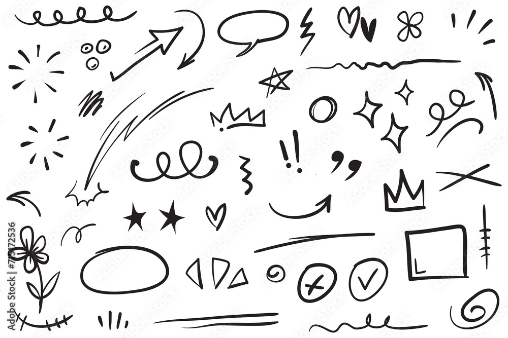 Photo Vector set of hand-drawn cartoony expression sign doodle, curve ...