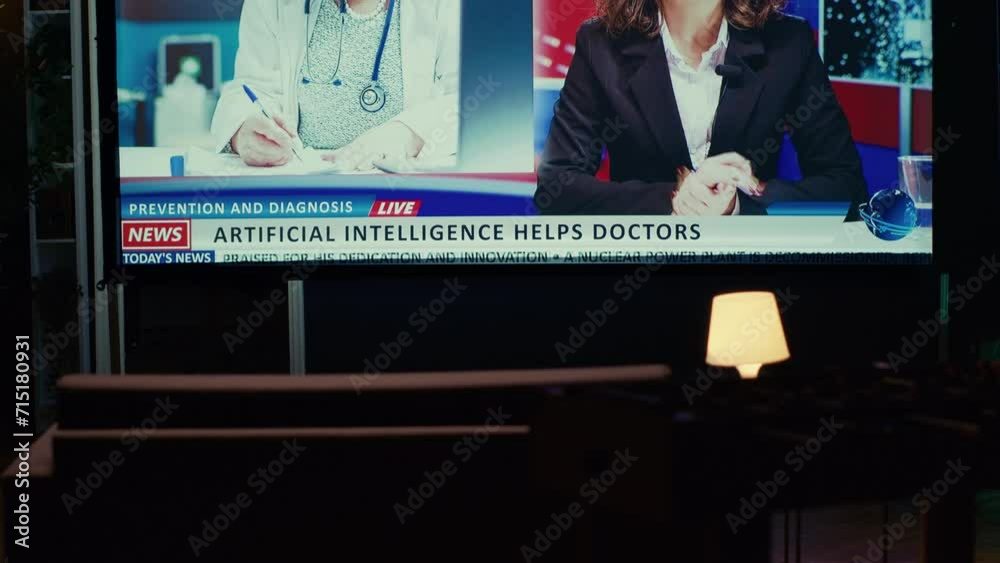 Vidéo Stock Close up shot of breaking news presented by anchorwoman ...