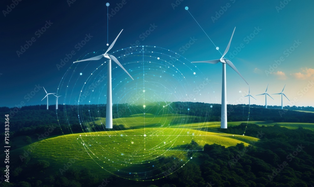 Green energy power production it is future. Windmill and graphic ...