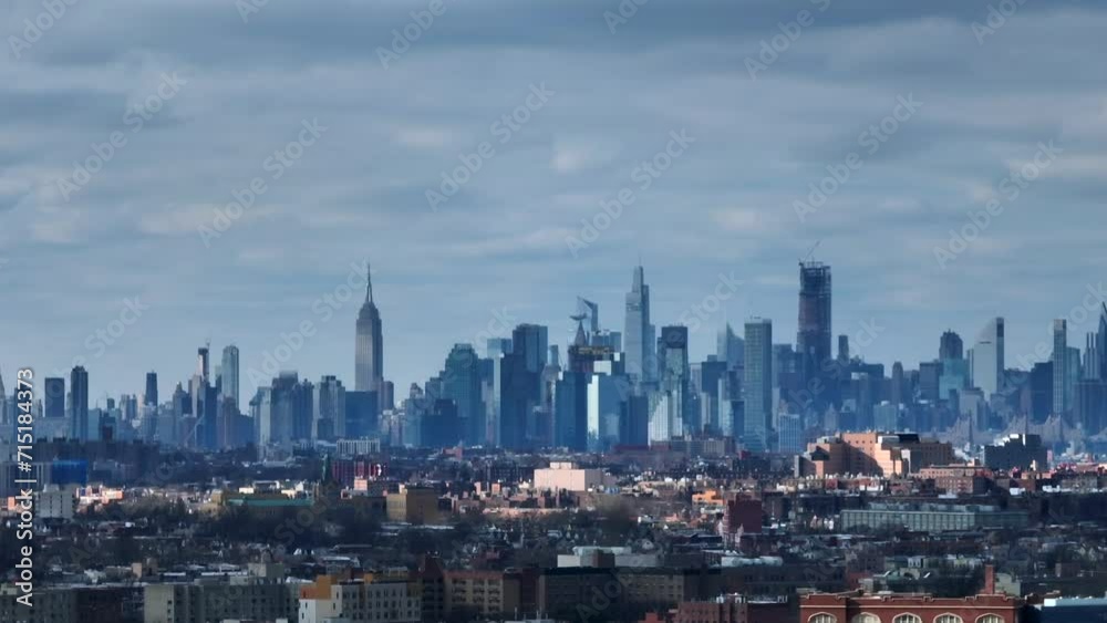 An aerial view of the east side of New York City from over Flushing ...