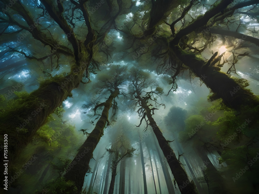 Immerse yourself in the magic of an inverted forest, where trees with ...