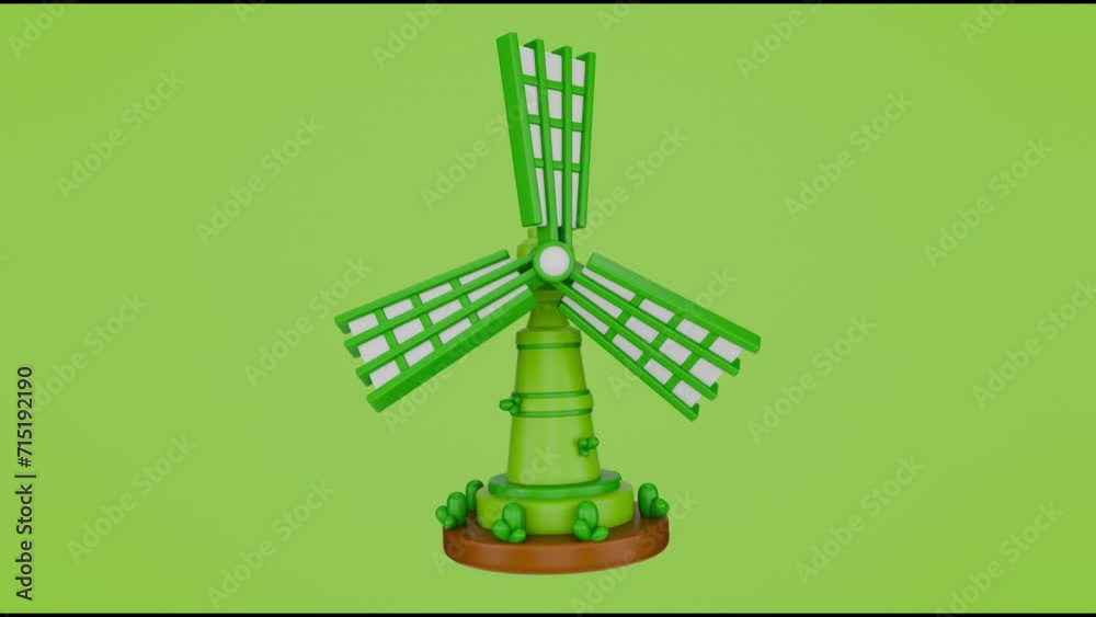 3d green windmill floating animation with sustainability theme looping ...