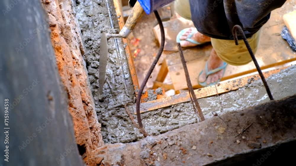 Industrial Footage. Construction works. Footage of a hand casting iron ...