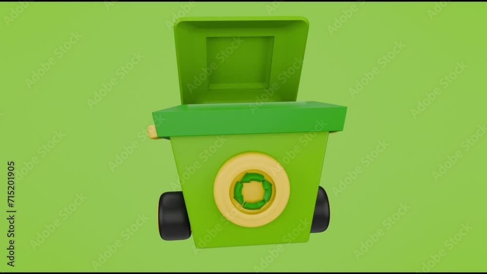 3d green recycling trash bin floating animation with sustainability ...