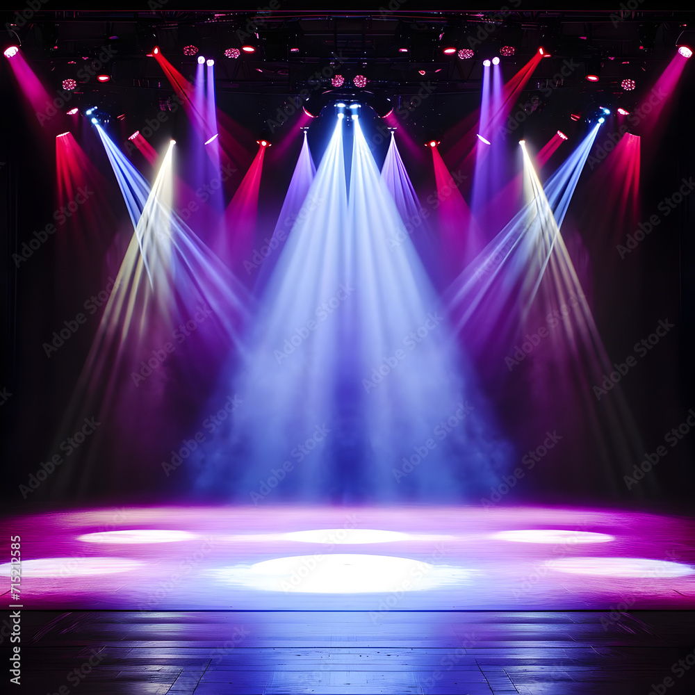 Empty stage illuminated with spotlights and dynamic color washes ... Empty stage illuminated with spotlights and dynamic color washes ...