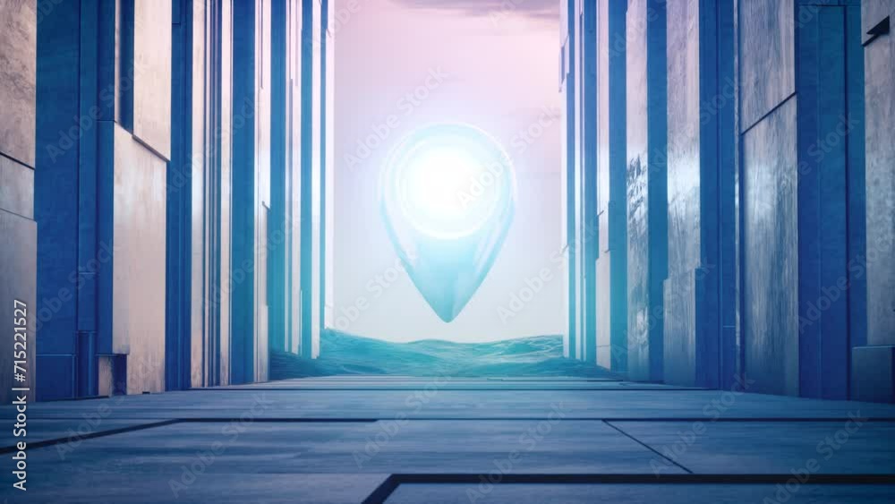 Geometric shape column with location pin icon. 3d illustration of ...