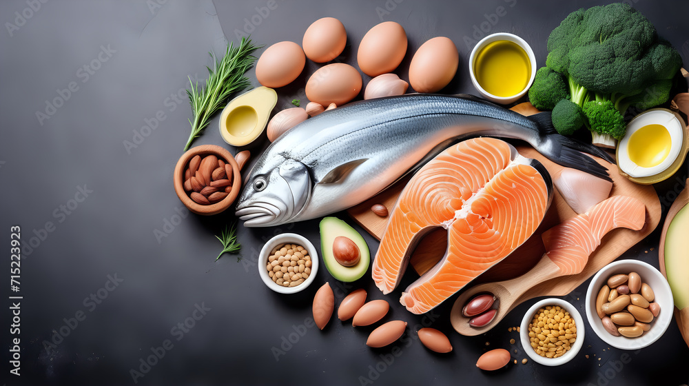 Food in omega 3 fatty acid and healthy fats. Animal and vegetable ...