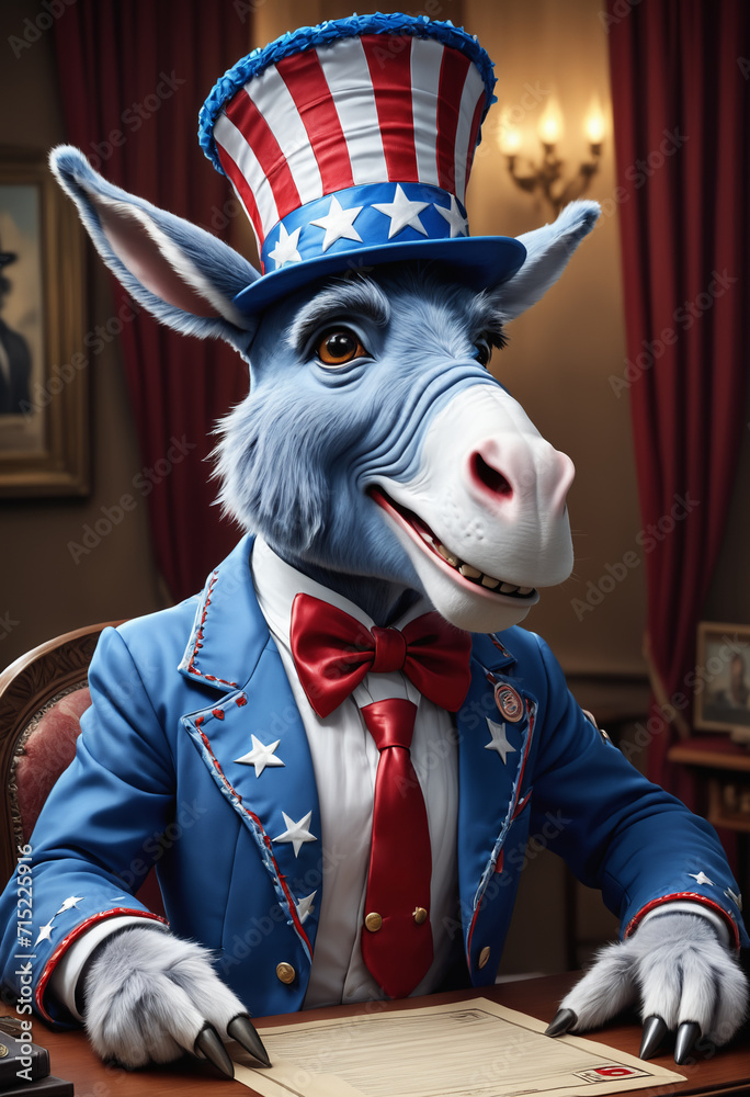 Blue donkey wearing a top uncle Sam hat. Generative AI Stock ...