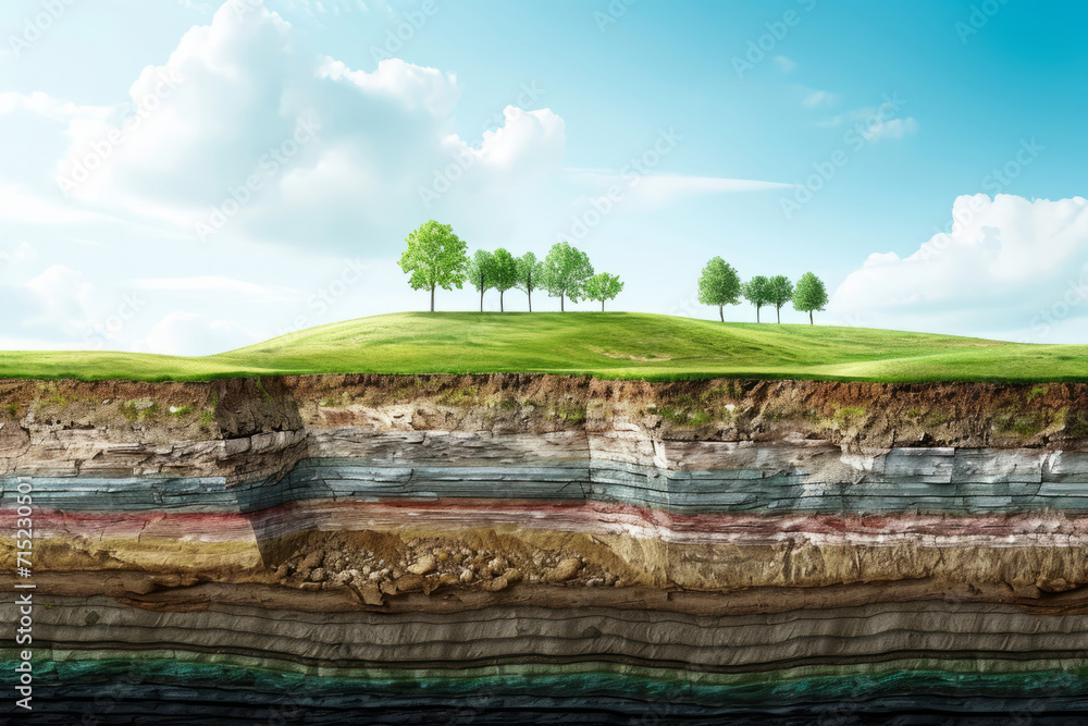 Cross-Section of Soil Showing Different Layers Under Green Trees Stock ...