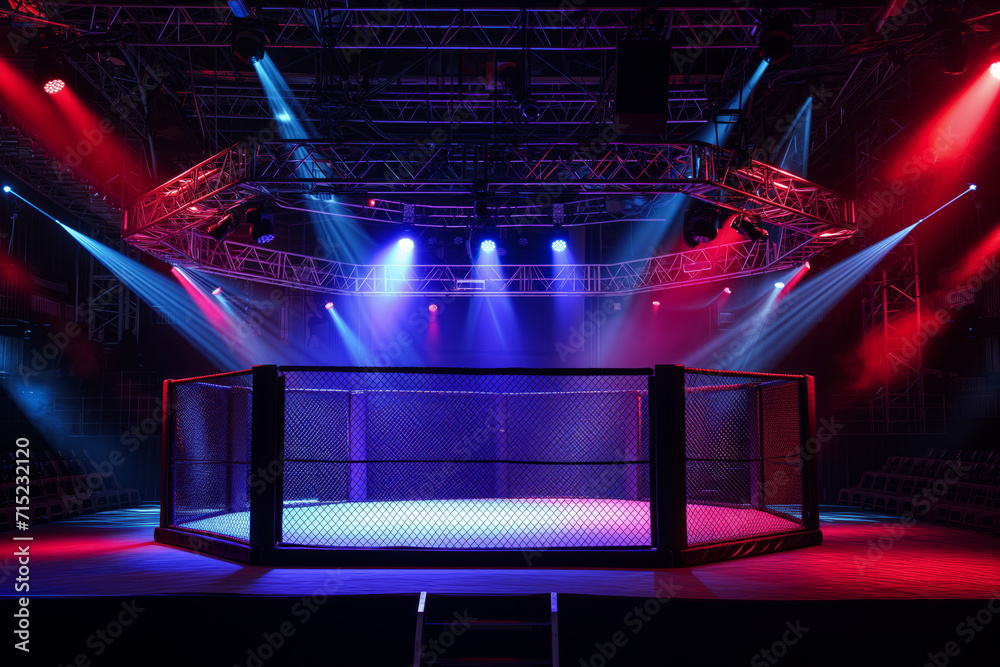 Empty MMA Fighting Cage with Dramatic Lighting in Arena Stock ...