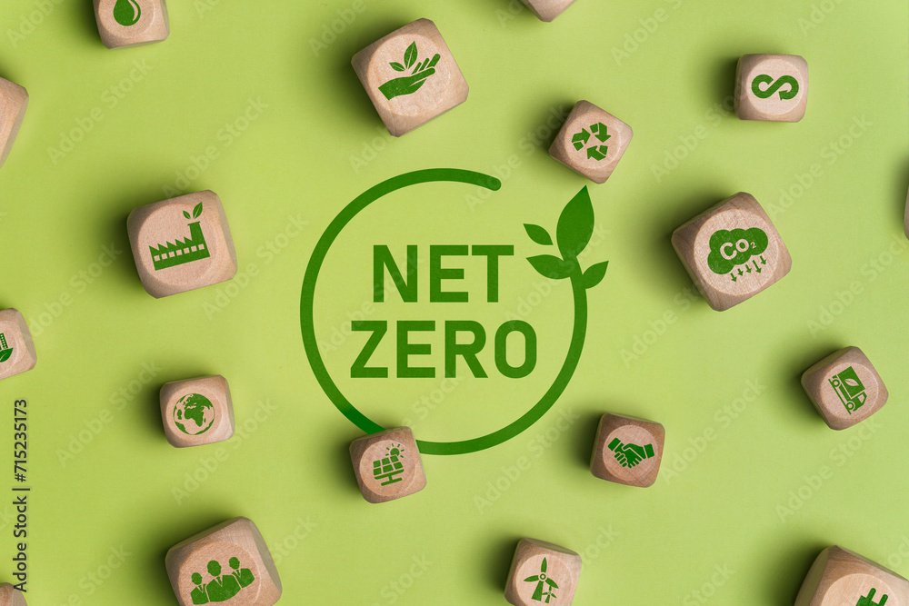 The concept of net zero and carbon neutrality. Net zero text centered ...