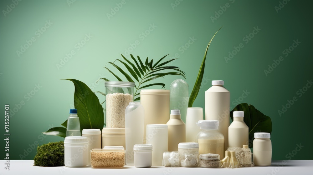 Bioplastics for sustainable packaging alternatives solid background ...