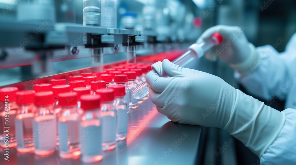 Lab Mastery Unveiled: Sanitary-Gloved Hand Examines Chemical Vials in ...