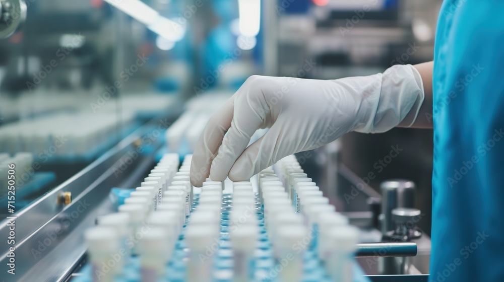 Precision in Progress: Gloved Hand Inspects Medical Vials on ...